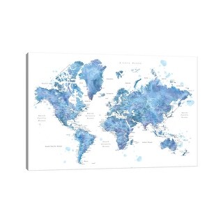 iCanvas "World Map With Main Cities Simeon" by blursbyai Canvas Print ...