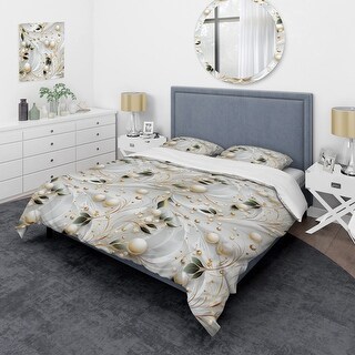 Designart "Opulent White Pearl Glamour II" Gold Cottage Bedding Set ...