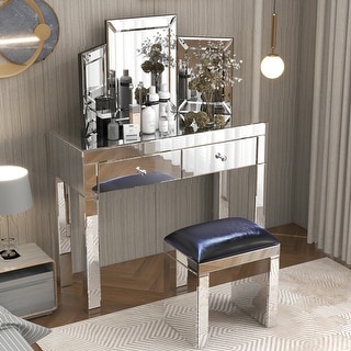 Modern Glass and MDF Double Drawer Dressing Table - Bed Bath & Beyond ...