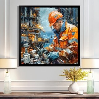 Designart "Grey Orange Oil Rigs Rigging Up Workers" Oil Rigs / Fields ...
