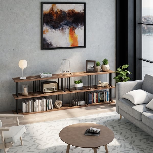 94.5" W Antique Walnut and lron Standard Bookcase - 94.5*12*43.8 inches ...