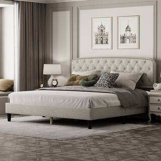 Classic Simple King Size Fine Linen Upholstery Bed with Adjustable ...