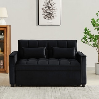 Modern Black Velvet Loveseat Sofa, 2 Seater Sofa Convertible Sofa Bed ...