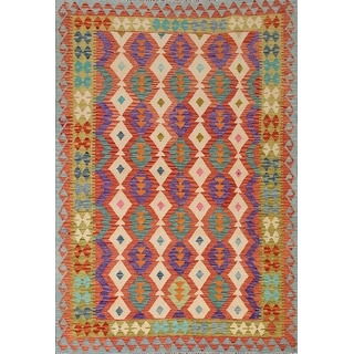 Multicolor Kilim Rug Hand-Woven Oriental Wool Carpet - 5'8"x8'0" - Bed ...