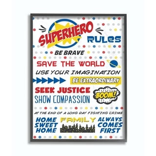 Stupell Comic Book Dots Super Hero Rules Typography Black Framed, 24 x ...