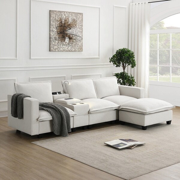 Wayna Chenille Modular Sofa with USB Charging Ports Reading Light On Sale Bed Bath Beyond 40758777