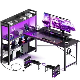 L Shaped Desk Gaming Desk with LED Light - Bed Bath & Beyond - 42696810