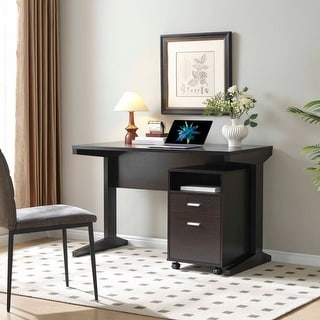 Home Office Desk with Modesty Panel and Detached File Cabinet on ...