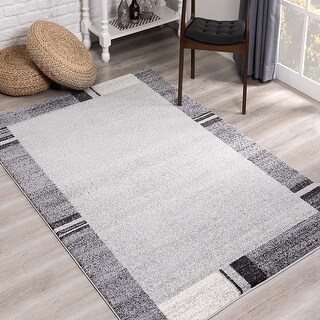 5' x 8' Gray Modern Bordered Area Rug - 3'6" Round - Bed Bath & Beyond ...
