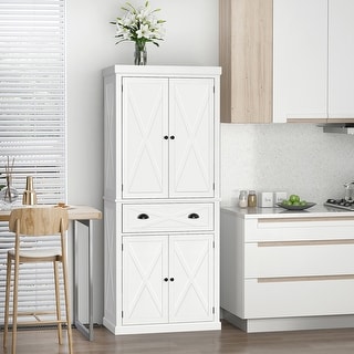 HOMCOM Freestanding Modern Farmhouse 4 Door Kitchen Pantry Cabinet ...