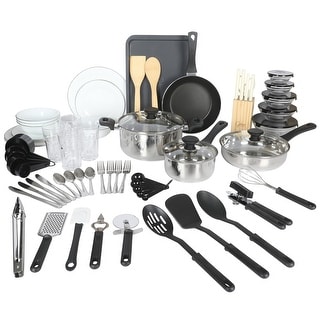 Gibson Home 74 Piece Kitchen Combo Set: Cookware, Dinnerware, Cutlery ...