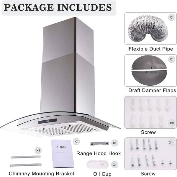 Range Hood 30 Inch Tieasy Wall Mount Kitchen Hood Touch Control - On ...