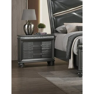 Modern Glam Style Nightstand Dark Gray Finish Crystal Inlay Edges ...