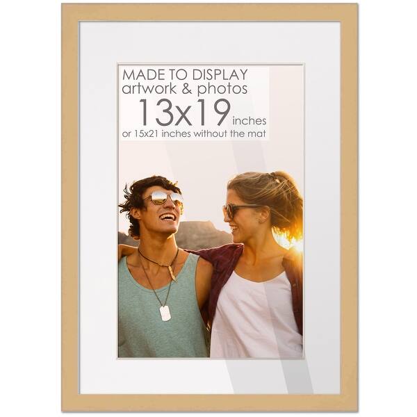 15x21 Natural Picture Frame with 12.5x18.5 White Mat Opening for 13x19 ...