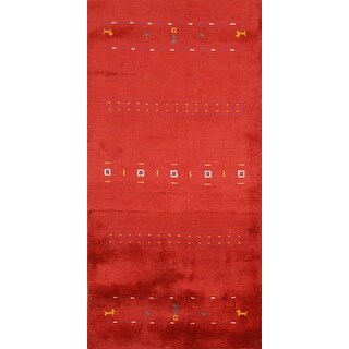 Tribal Red Gabbeh Area Rug Hand-knotted Wool Carpet - 2'8" x 5'9" - Bed ...