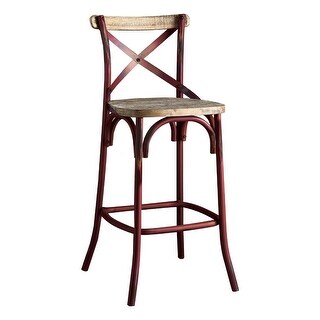 Chad 29 Inch Modern Bar Height Chair, Footrest, X Backrest, Wood, Red ...