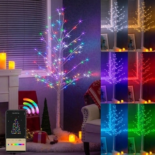 Lighted Birch Tree, Color Changing Lights 9 Functions Timer with App ...