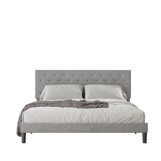 Grey Queen Size Simple Bed frame with Adjustable Headboard - Bed Bath ...