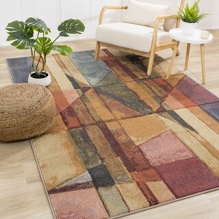 Fabio Collection - Pink/Blue/Yellow Stained Glass Rug - Bed Bath ...