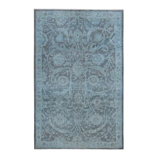 Shahbanu Rugs Arctic Blue, Silver Wash Peshawar, Hand Knotted, Pure ...