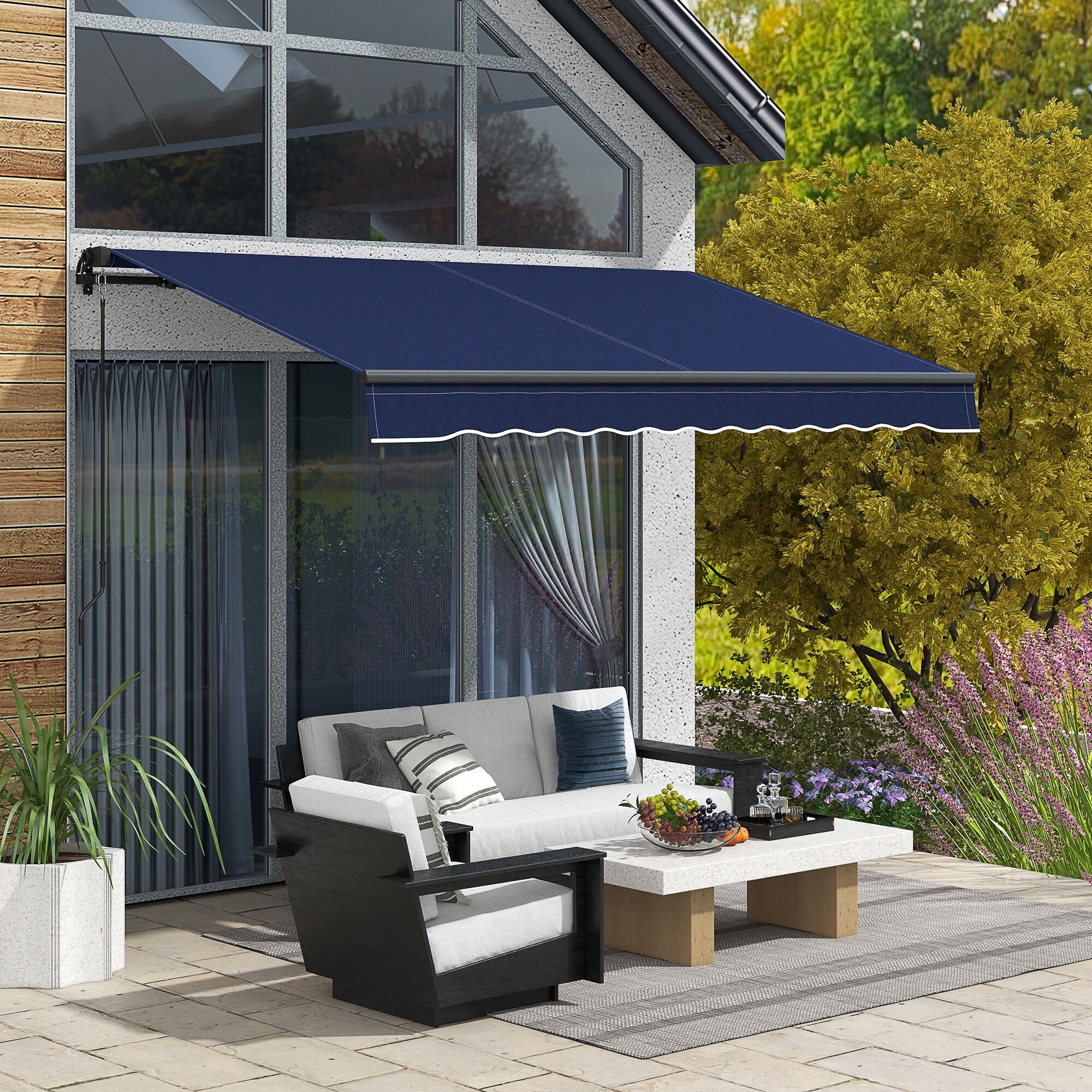 Outsunny 8' x 7' Patio Retractable Awning/Manual Exterior Sun Shade ...