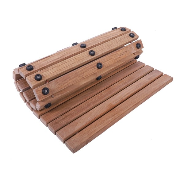 Nordic Style Teak Natural String Shower/Bath Mat with Rubber Feet 23.62 ...