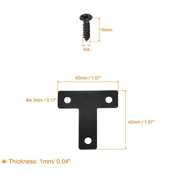 T Shape Bracket, 40x40x1mm Carbon Steel Mending Plates w Screws 16Pcs ...
