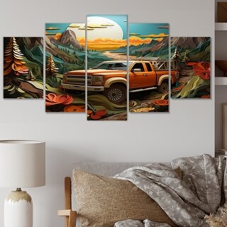 Designart "Orange Pickup Truck Offroad Adventures" Transportation ...