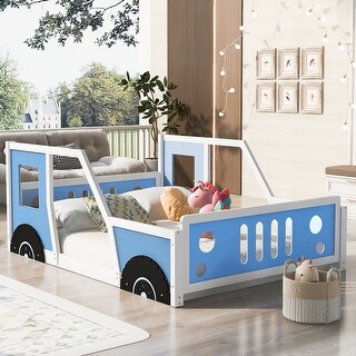 Full Car-Shaped Platform Bed with Wheels, Guardrails & Storage - Bed ...