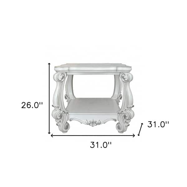26" Antiqued White Manufactured Wood Square Scroll End Table With Shelf ...