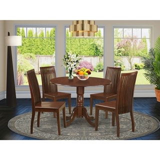 Round Kitchen Table Set with 4 Chairs - 42 Inch Dining Table, Mahogany ...
