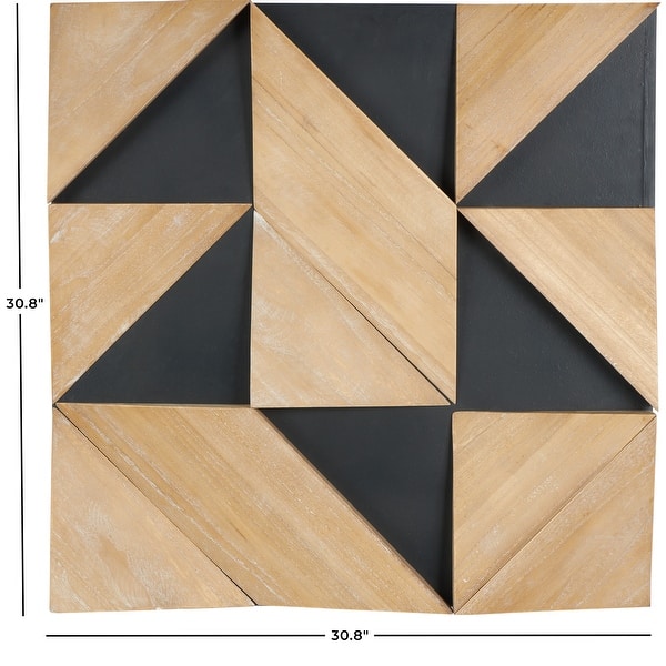 Brown Wood Dimensional Triangle Geometric Home Wall Decor with Black ...