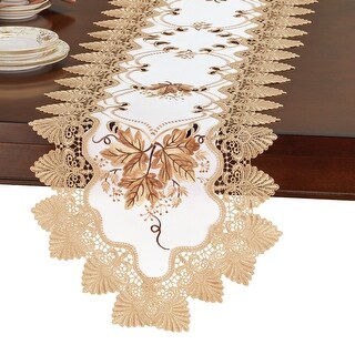 Embroidered Fall Leaf Cluster Lace Border Table Linens - Bed Bath ...