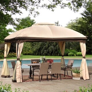 9.8x11.8 ft PU-Coated 2-Tier Patio Outdoor Gazebo with Netting - Bed ...