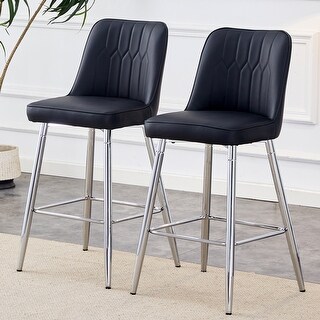 Durable PU Bar Stools with Cross Reinforced Silver Metal Legs, 300 lbs ...