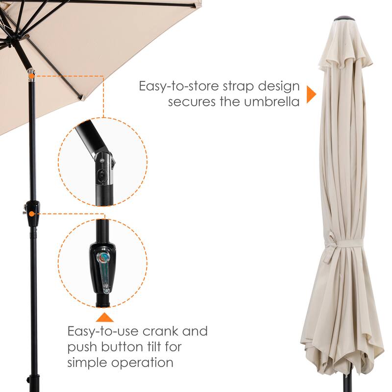 Nuu Garden Outdoor Round Patio Vented Umbrella, Crank Handle, Push ...