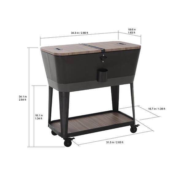 Sunjoy 80-Quart Wood Grain, Metal Rolling Ice Chest Cooler Cart with ...