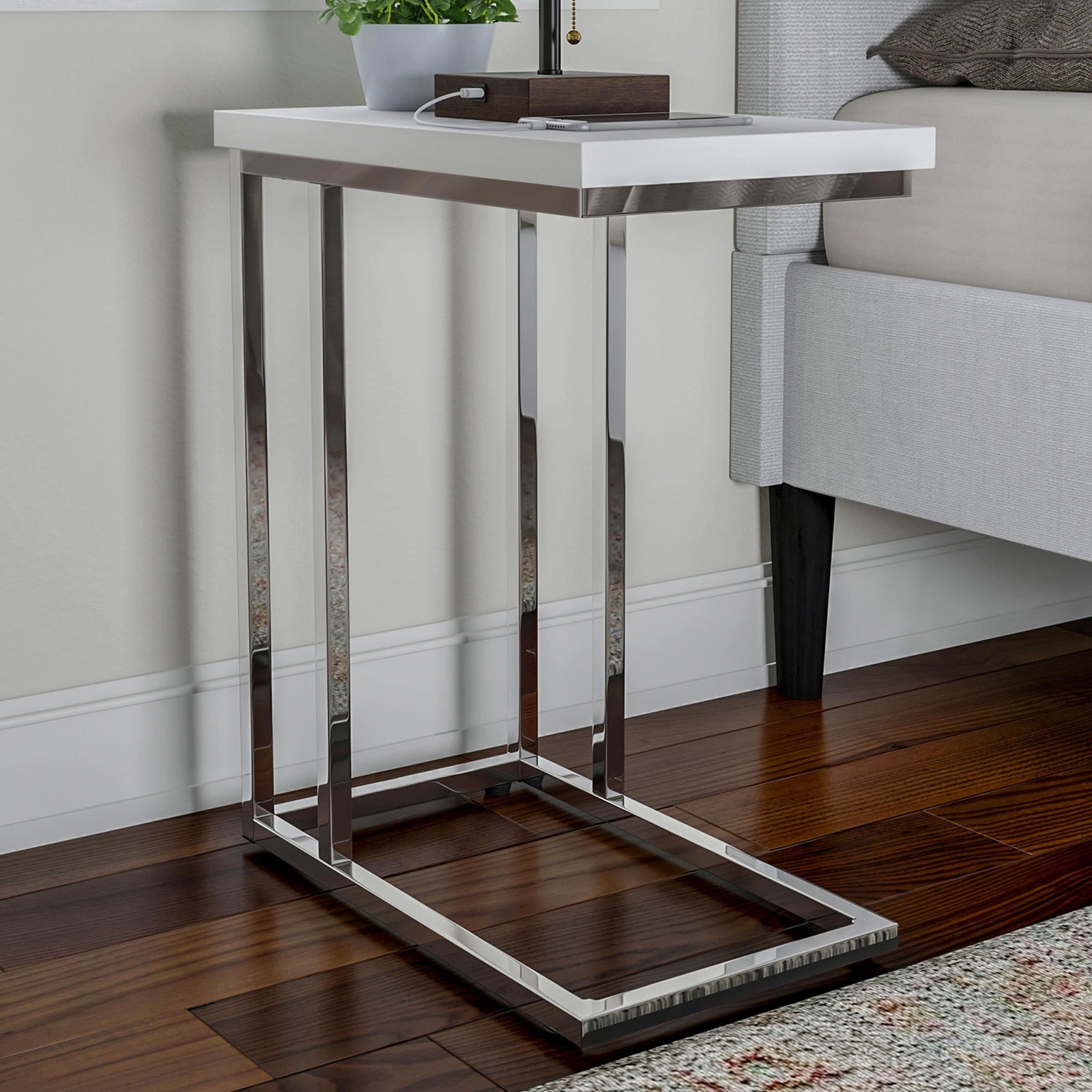 c shaped side table chrome
