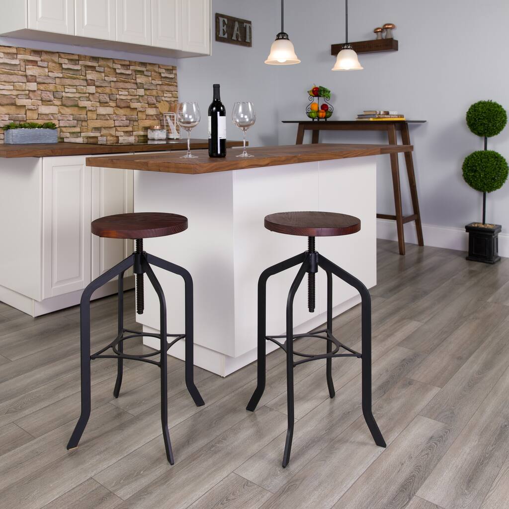 30" Barstool with Adjustable Wood Seat - Kitchen Furniture - Rustic ...