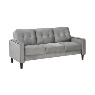 Miley 77 Inch Sofa, Gray Velvet, Tufted Back, Track Arms, Solid Wood ...