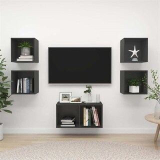 5 Piece TV Cabinet Set Chipboard for Living Room Square TV Stand Gray ...
