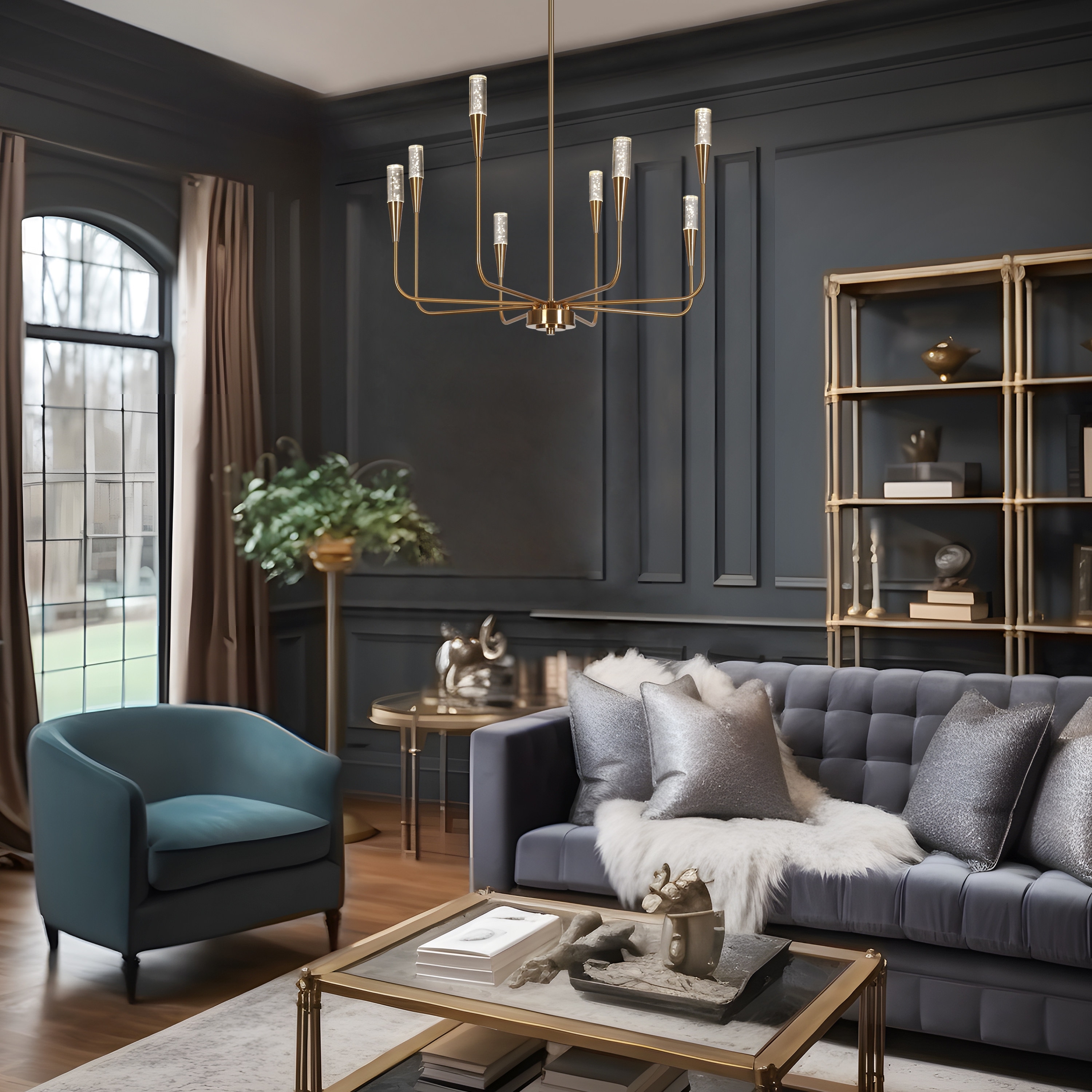 Modern 1-Light LED Crystal Drum Chandelier Black Gold Lighting for ...