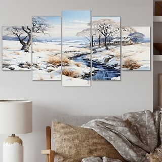 Designart "Snow River Winters Solitude" Landscapes Multipanel Wall ...