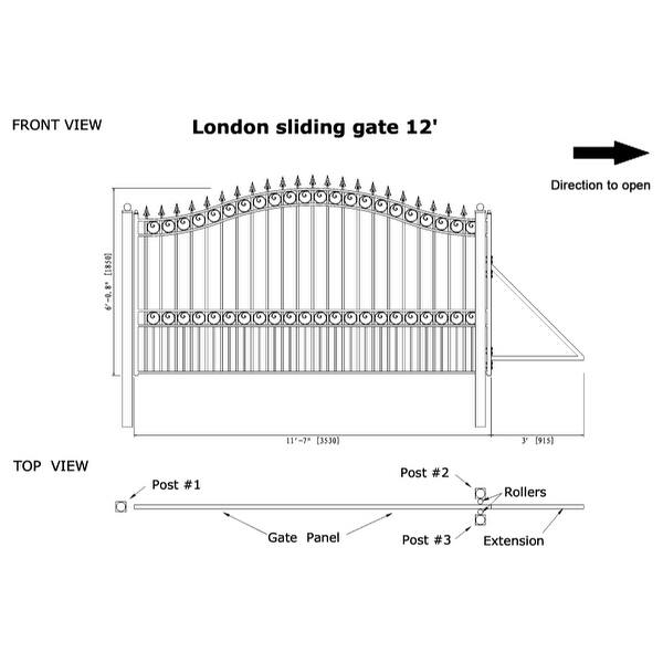 ALEKO Steel 12 ft Single Sliding Driveway Gate London Style Black - Bed ...