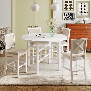 5-Piece Rubber Wood Counter Height Dining Table Set, Irregular Table ...