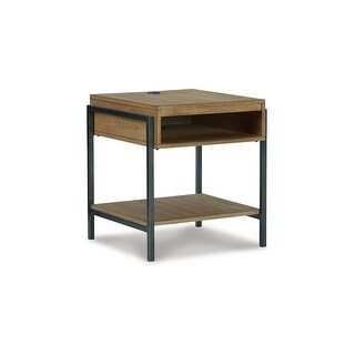 22 Inch Side End Table, Open Cubby, USB Port and Cord, Rustic Brown ...