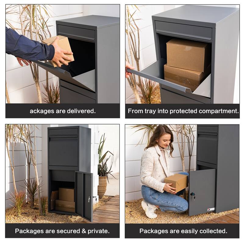 Package Delivery Box, Parcel Mailbox with Secure Storage Compartment ...