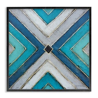Stupell Geometric Blue Grey Tile Symmetrical Patterned Design Framed ...