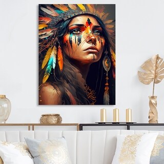 Designart 'Colorful Native American Woman I' Contemporary Glam Canvas ...