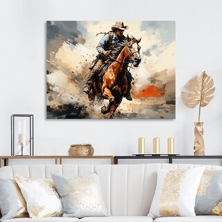 Designart "Cowboy Bronco Bust" Cowboys Wall Art Living Room - Bed Bath ...